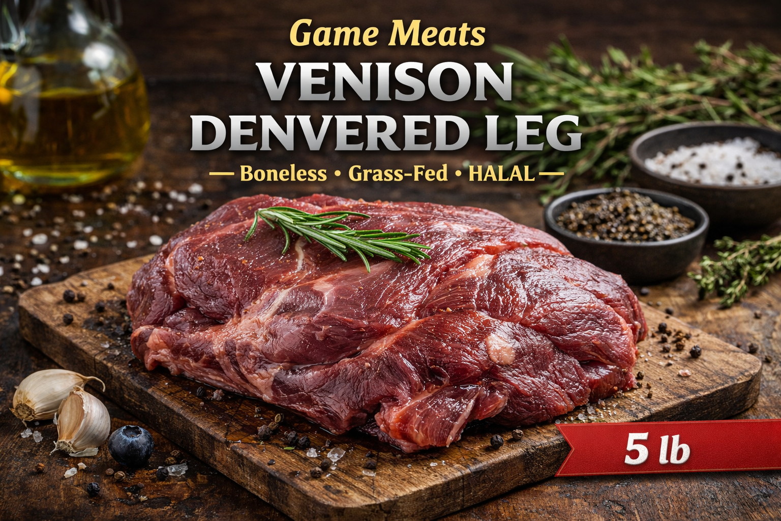Game Meats - Venison Denvered Leg Boneless Grass-Fed HALAL 5lb | Wiser ...